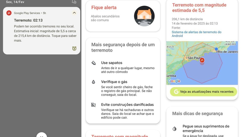 Terremoto em São Paulo Entenda alerta sobre tremor no Android hoje 14