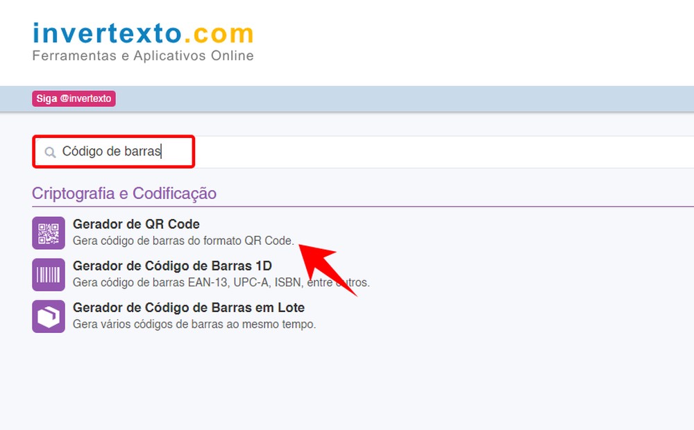 Invertexto como usar gerador de código de barras do site