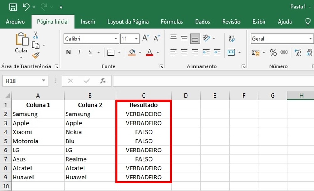 Como comparar duas colunas do Excel