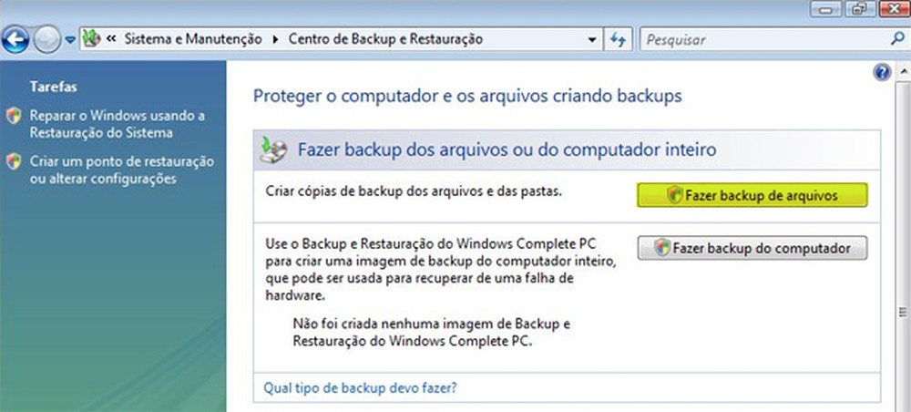 Como fazer backup no Windows Vista