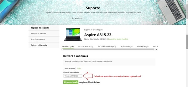 Como fazer download e instalar drivers do notebook Acer