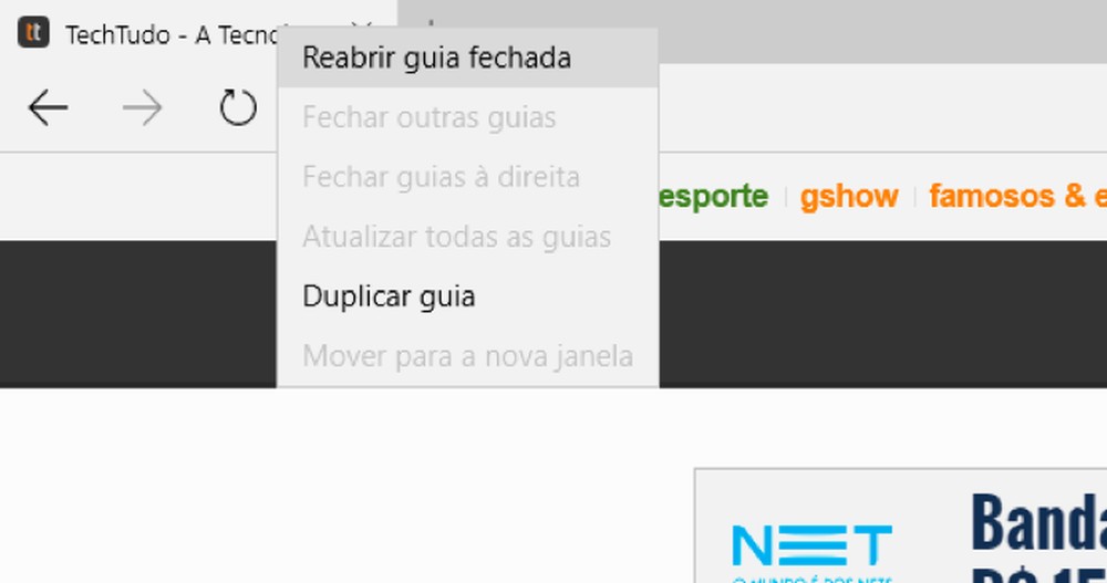 Como reabrir uma aba recentemente fechada no navegador