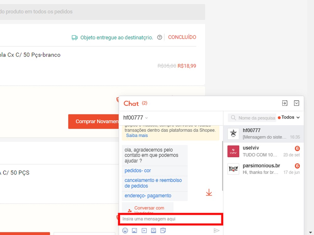 Como entrar em contato com a Shopee pelo computador