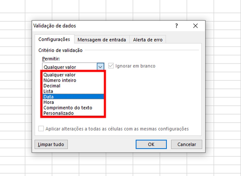 Como aplicar validação de dados no Excel