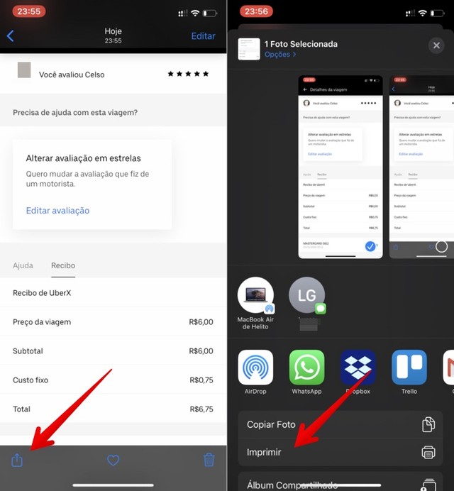 Como imprimir recibo da Uber