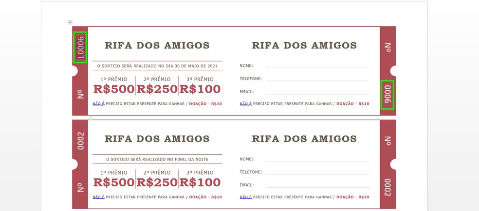 Modelo De Bilhete De Rifa Para Mac