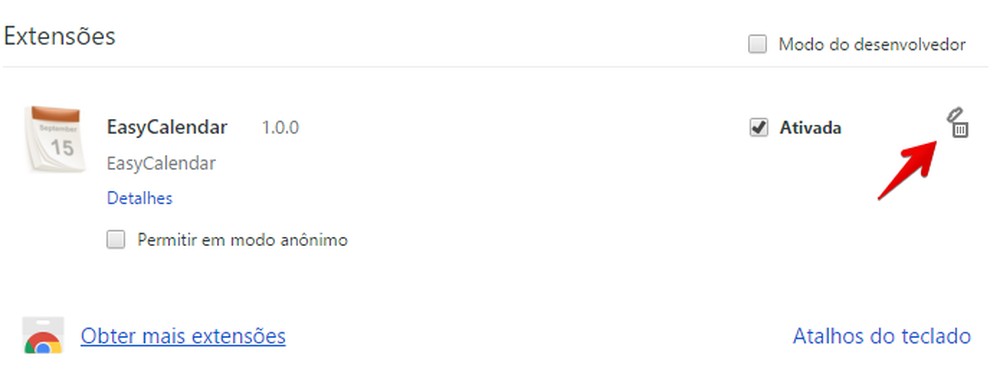 Como remover a extensão EasyCalendar