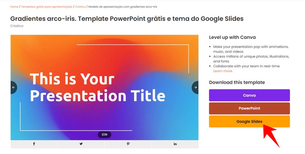 Como baixar templates do Google Slides de graça no site Slides Carnival