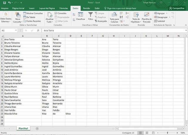 Como separar texto no Excel em mais de uma coluna