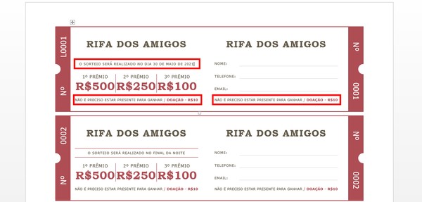 Como fazer rifa no Word