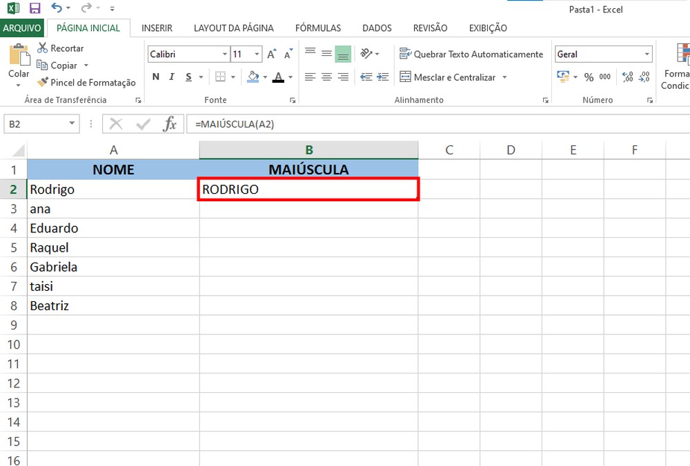 Como deixar todas as letras maiúsculas no Excel