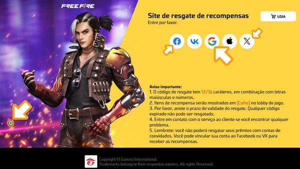 Como resgatar códigos no Free Fire