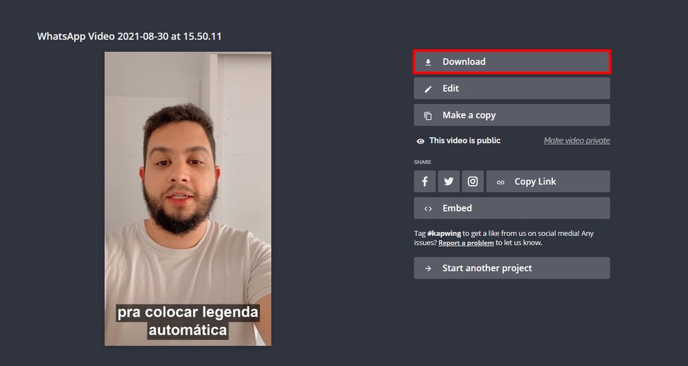 Como colocar legenda em vídeo com Kapwing