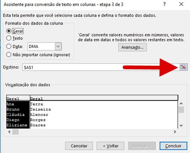 Como separar texto no Excel em mais de uma coluna