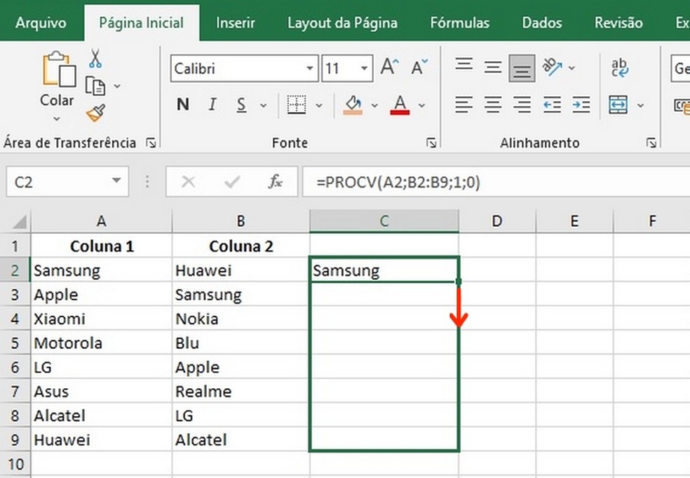 Como comparar duas colunas do Excel