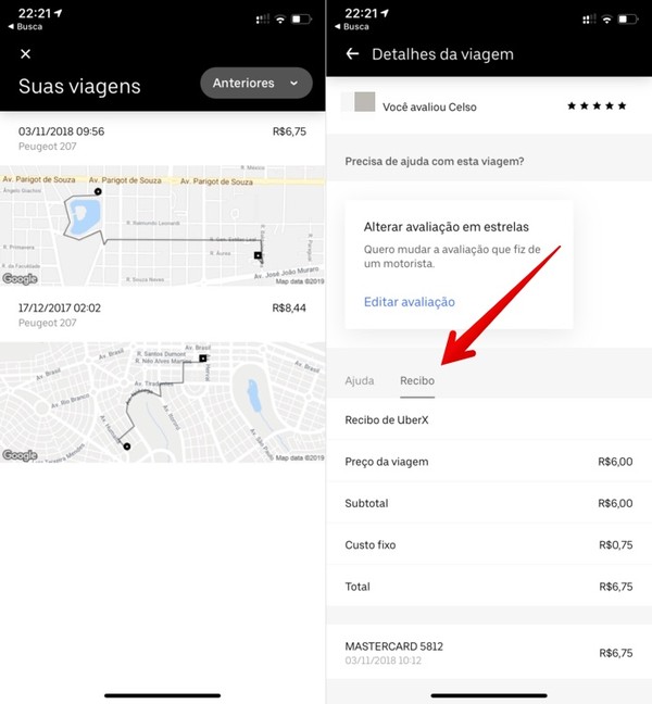 Como imprimir recibo da Uber