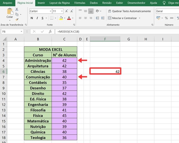 Como calcular a moda no Excel