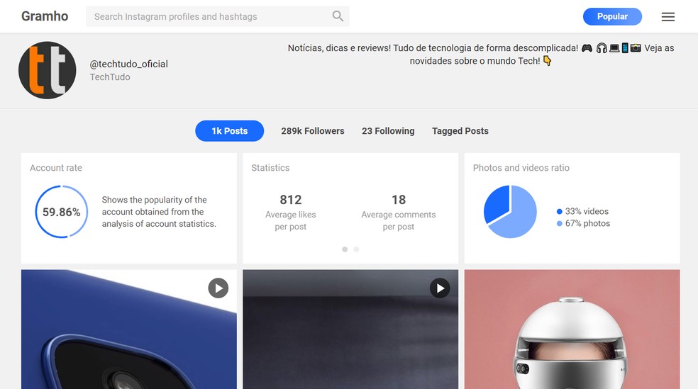 Gramho para Instagram: como funciona site para ver estatísticas de contas