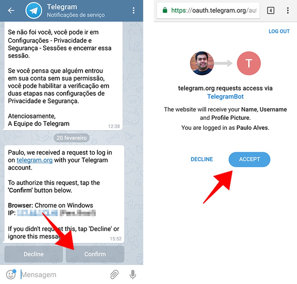 Como fazer login em sites com a conta do Telegram
