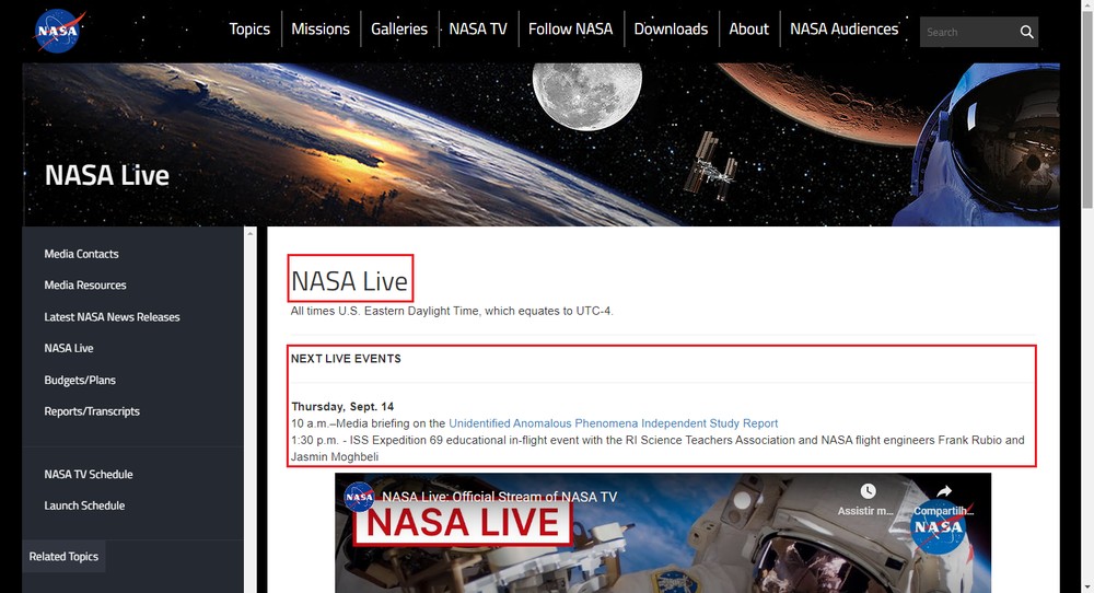 NASA ao vivo: onde assistir ao pronunciamento sobre OVNIs hoje