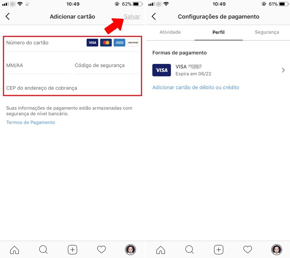 Como cadastrar um cartão de crédito para fazer compras no Instagram