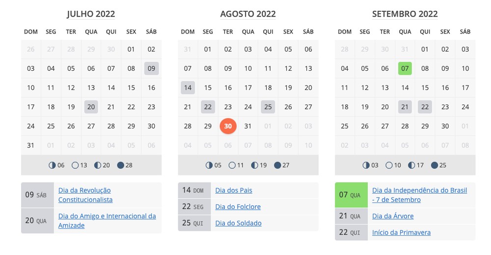 Tem feriado em setembro de 2022? Veja sites de calendário para conferir