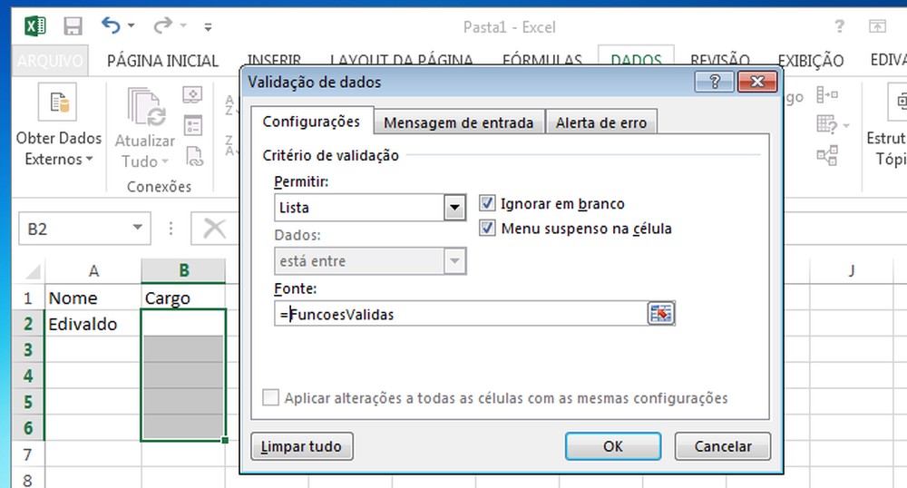 Como criar uma lista suspensa no Excel