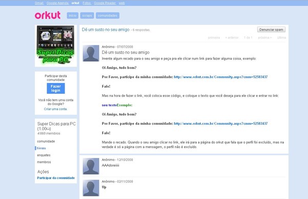 Falso link do Orkut diz que conta foi excluída