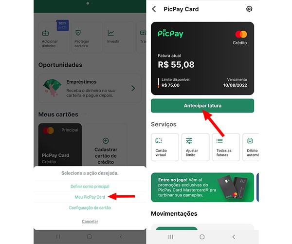 Como antecipar a fatura do PicPay Card