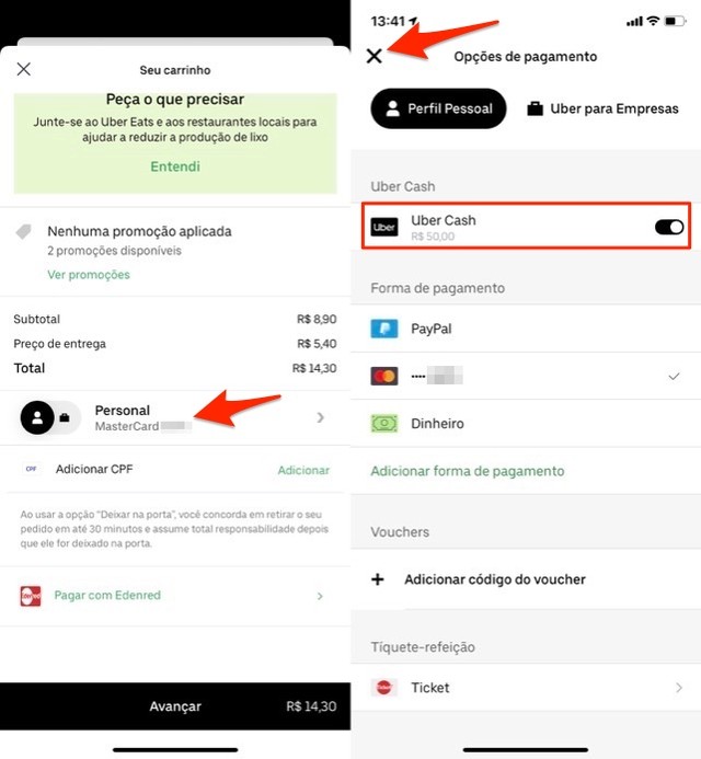Como usar Uber Cash no Uber Eats