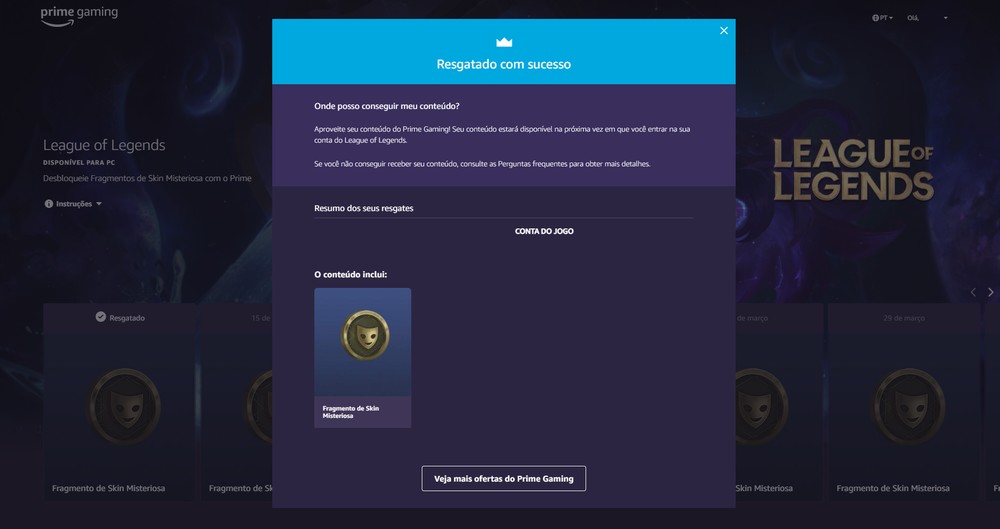 Como vincular conta do League of Legends (LoL) com Amazon Prime Gaming