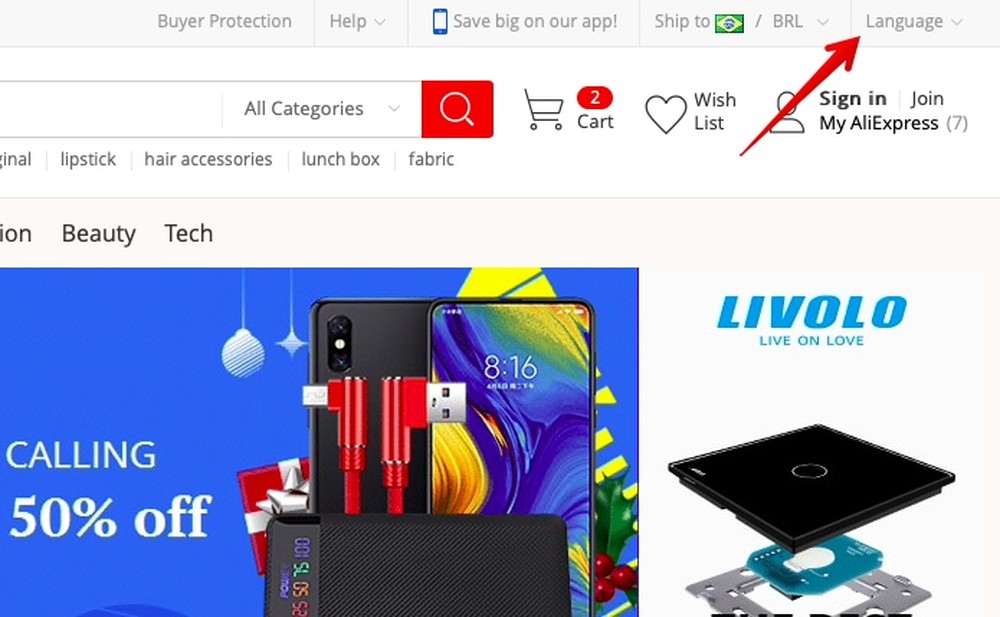Como colocar o AliExpress em português