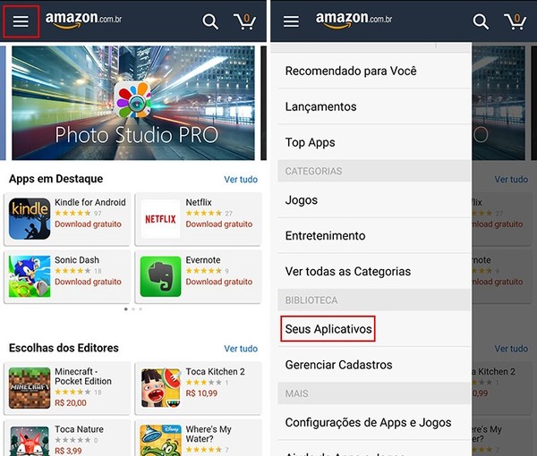 Como atualizar aplicativos na Amazon Appstore para Android