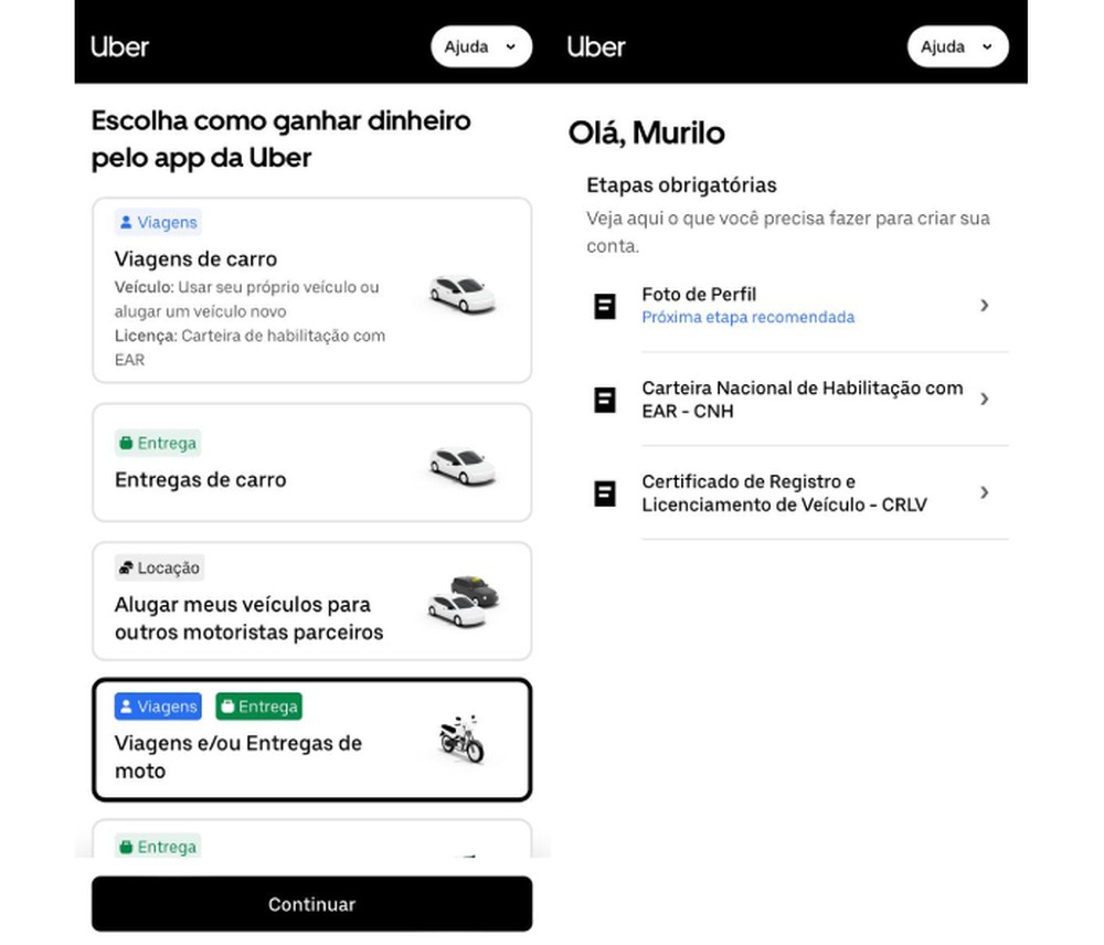 Como cadastrar moto no Uber