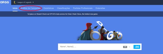 Veja estatísticas de campeões do League of Legends e ranks pelo op.gg