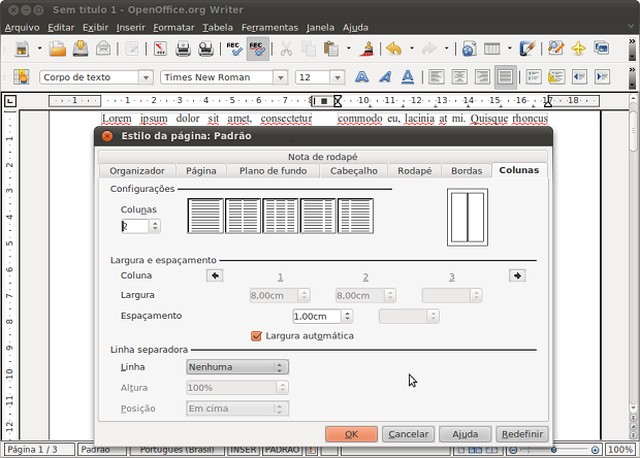Como adicionar colunas no OpenOffice Writer