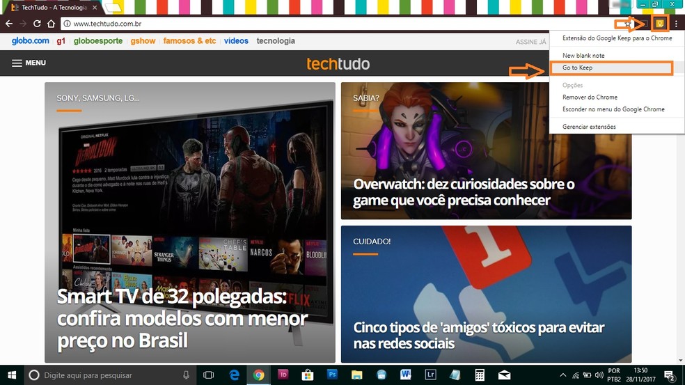 Como usar a extensão do Keep para o Google Chrome