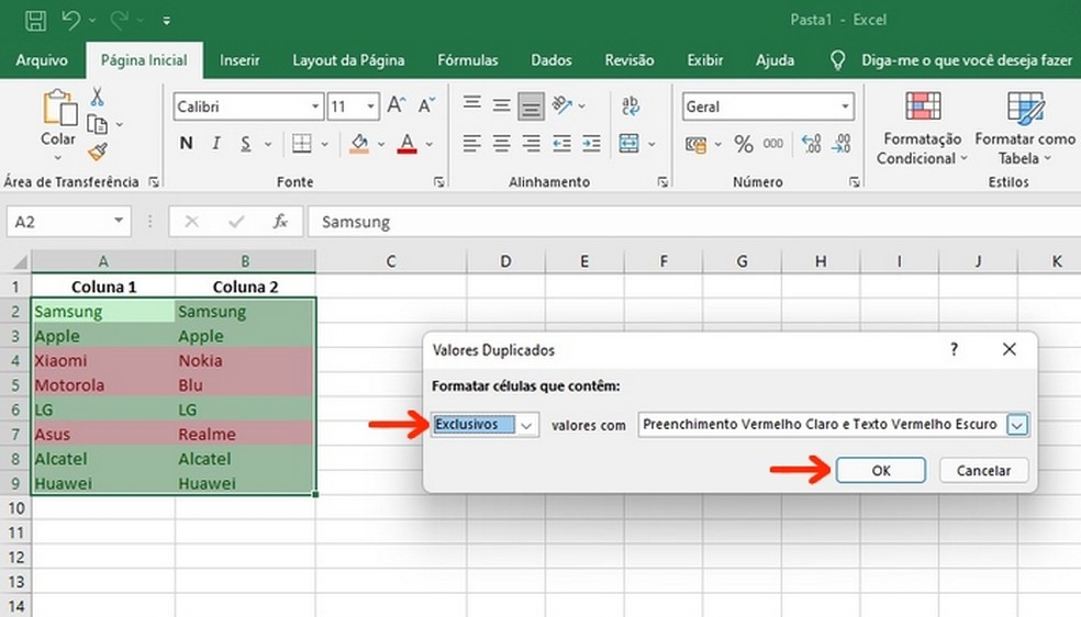 Como comparar duas colunas do Excel