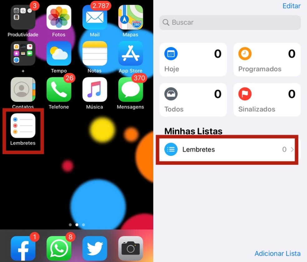 Como colocar lembrete no iPhone (iOS)