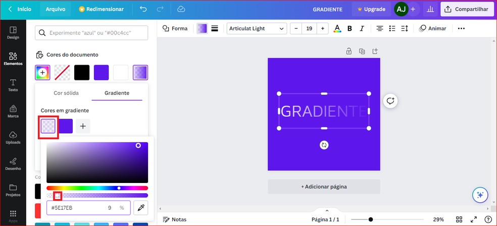Como fazer gradiente no Canva