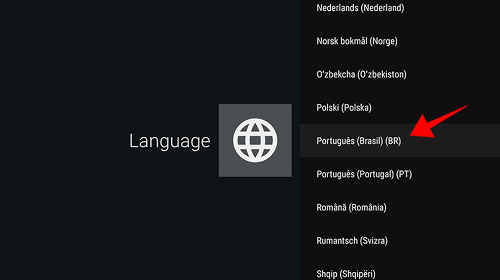 Como mudar o idioma do Android TV para português