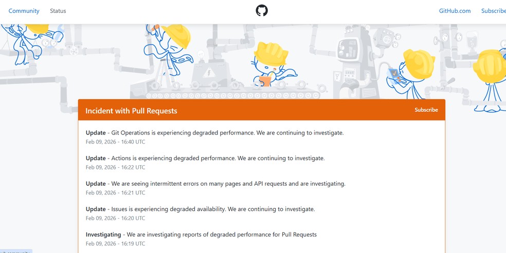 GitHub caiu? 'Rede social de programadores' apresenta instabilidades