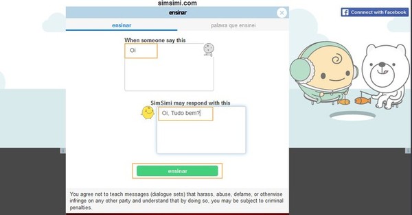 Como ensinar respostas ao SimSimi