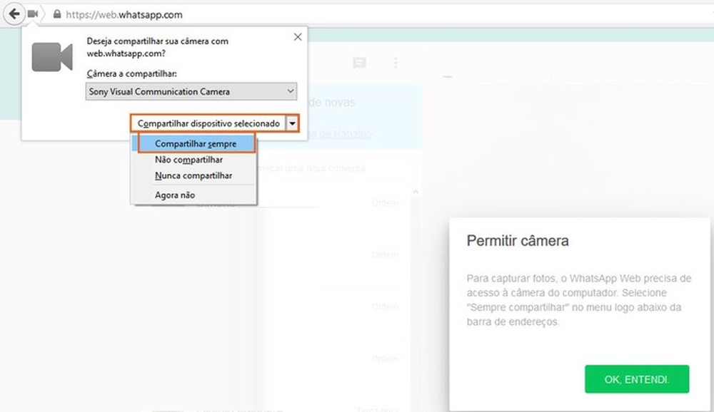 Como usar a câmera no WhatsApp Web