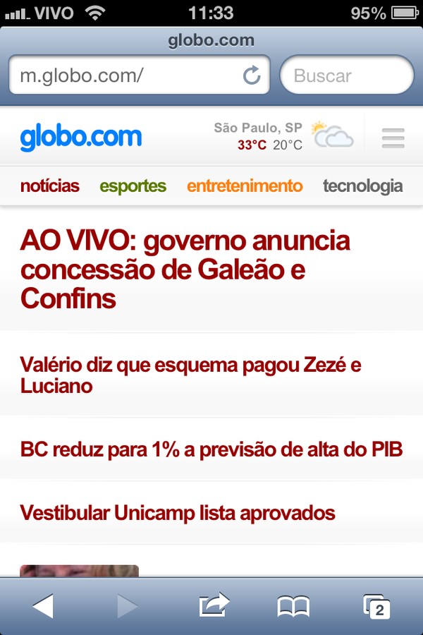 Como criar um atalho da Globo.com no iPhone