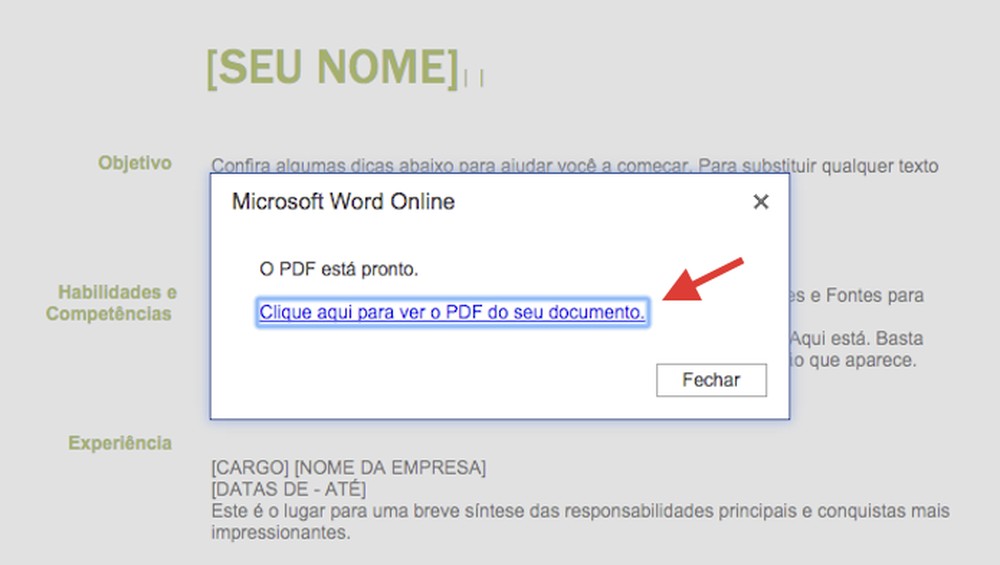 Como salvar textos e documentos do Microsoft Word Online em PDF