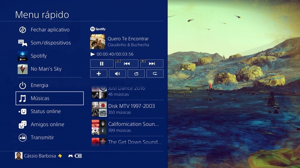 Como ouvir música com o Spotify pelo menu rápido do PS4