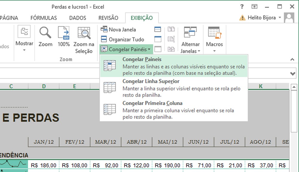 Como congelar linhas e colunas em planilhas do Excel