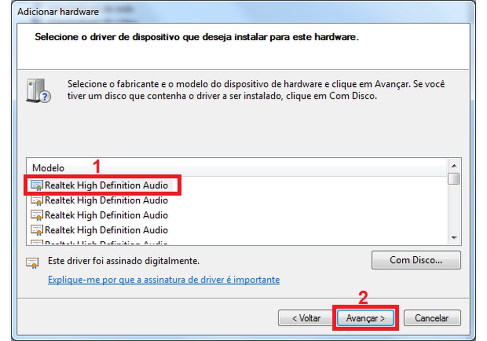 Como instalar driver de áudio no Windows 7?