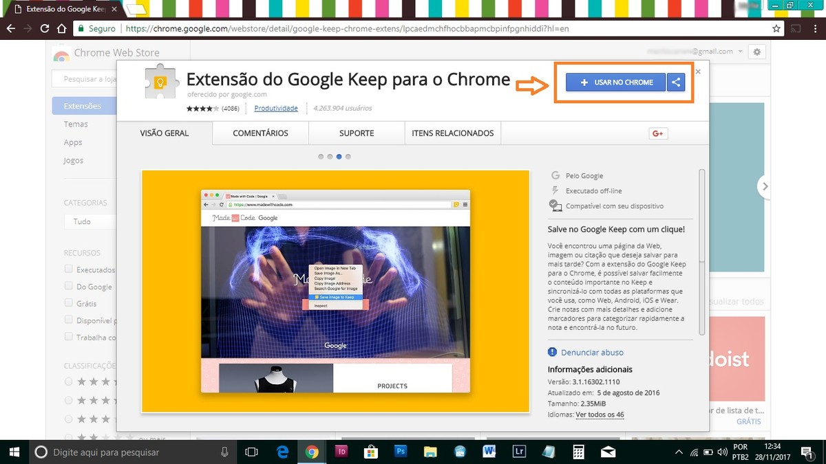 Como usar a extensão do Keep para o Google Chrome